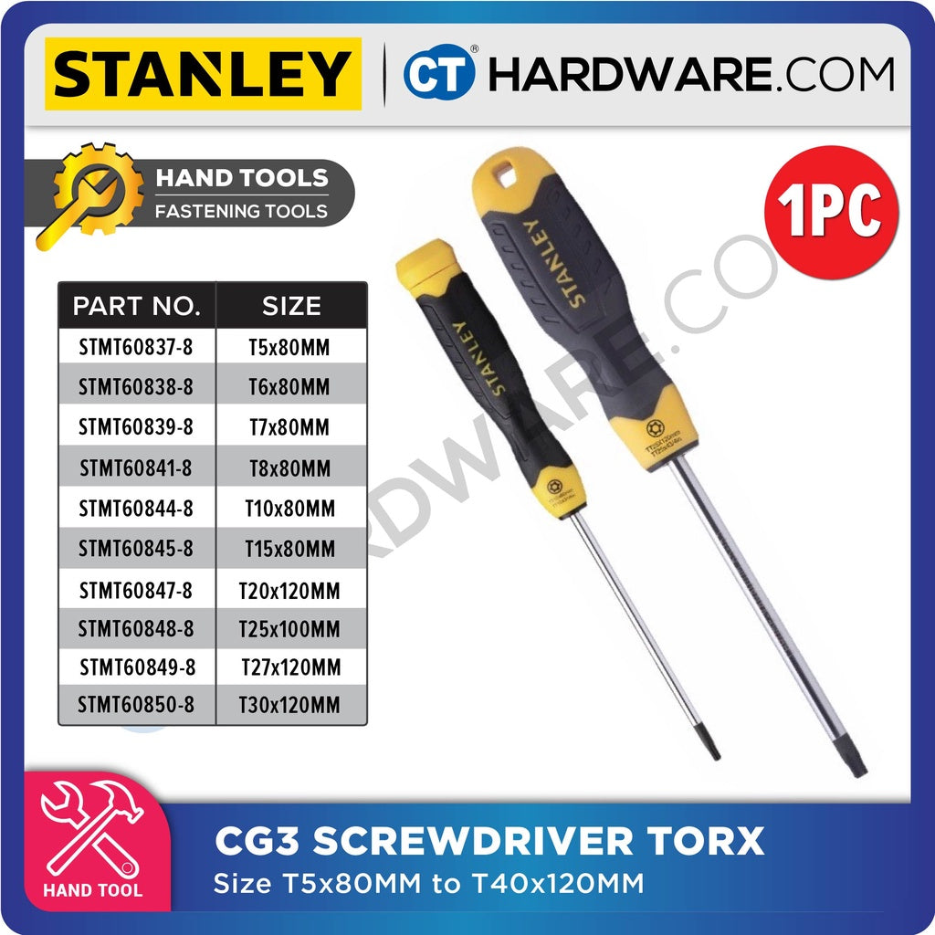 STANLEY CUSHION GRIP SCREWDRIVER TORX SIZE T5 x 80MM TO T40 x 120MM – CT Hardware Online