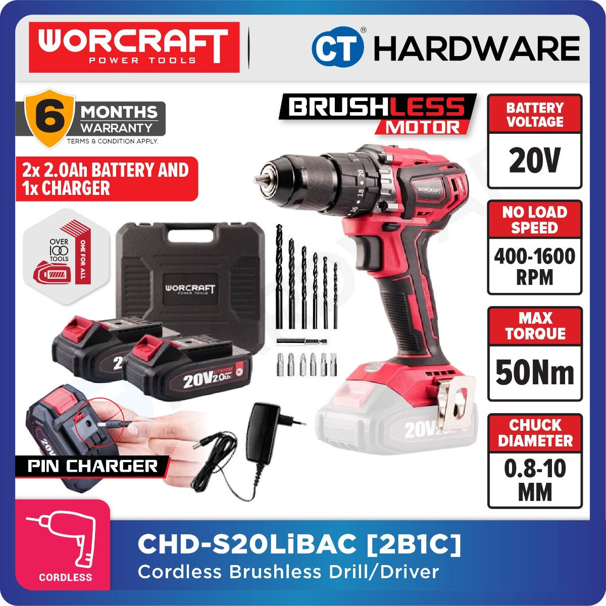 WORCRAFT CHD-S20LiBA-SOLO CORDLESS BRUSHLESS DRILL 20V | 10MM | 40NM WITHOUT BATTERY & CHARGER ...