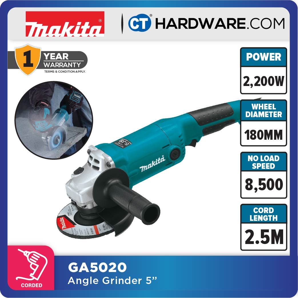 MAKITA GA5020 ANGLE GRINDER 5" 125MM 1050W 12000RPM – CT Hardware Online