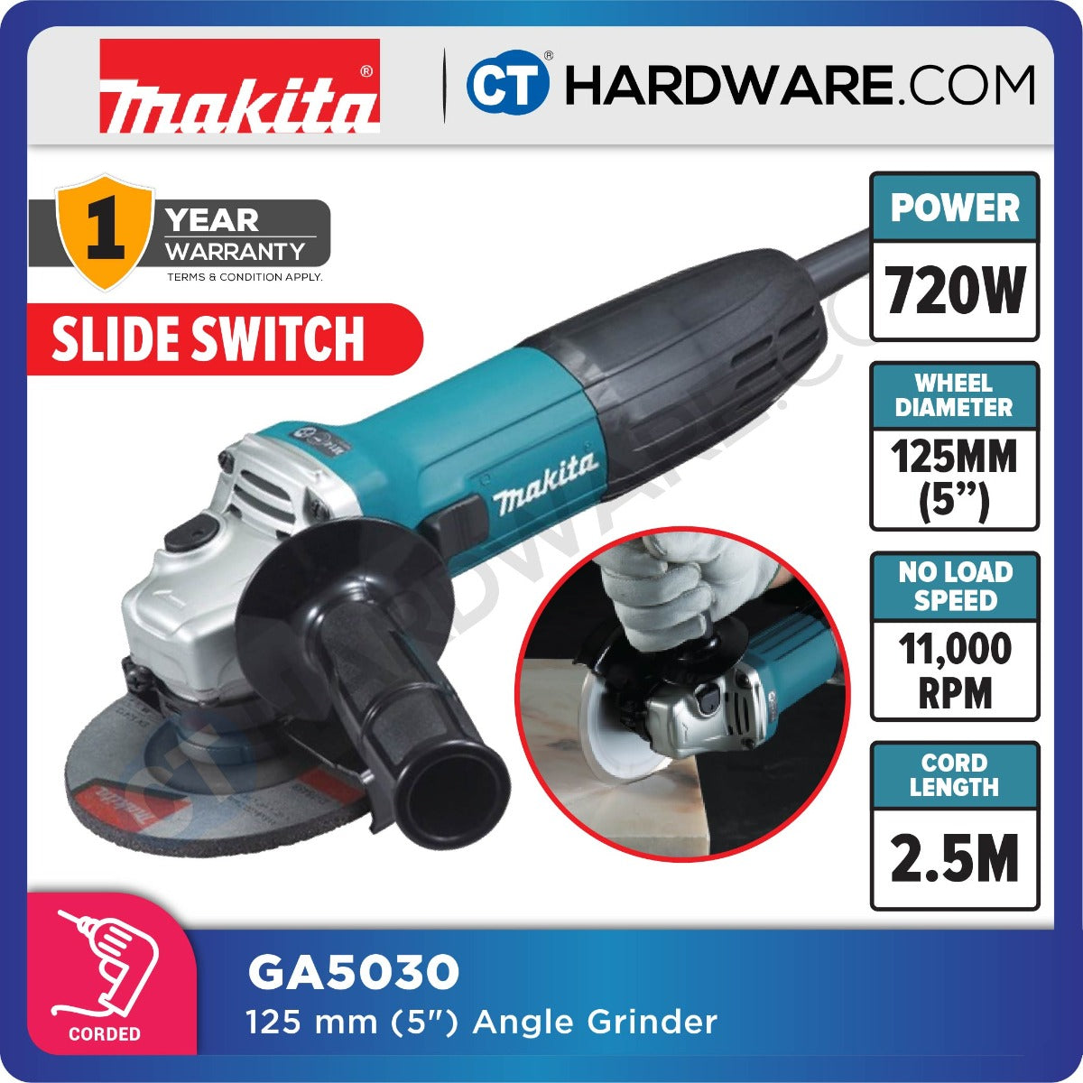 MAKITA GA5030 125MM (5″) ANGLE GRINDER – CT Hardware Online