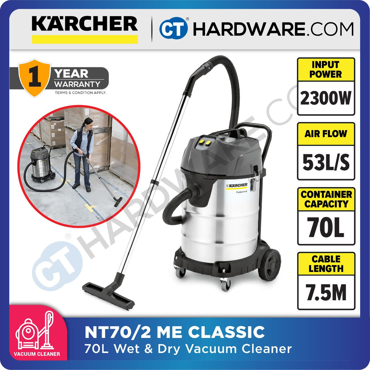 Karcher NT 70/2 ME CLASSIC STAINLESS STEEL WET AND DRY VACUUM CLEANER – CT Hardware Online