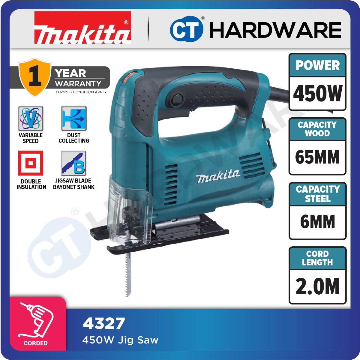 MAKITA 4327 CORDED JIGSAW 450W | 18MM (11/16") – CT Hardware Online