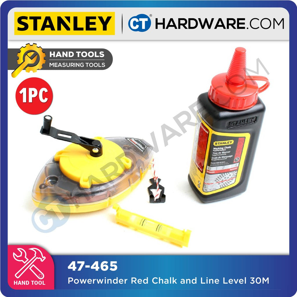 STANLEY 47-465 POWERWINDER WITH RED CHALK AND LINE LEVEL 30M / 100FT ...