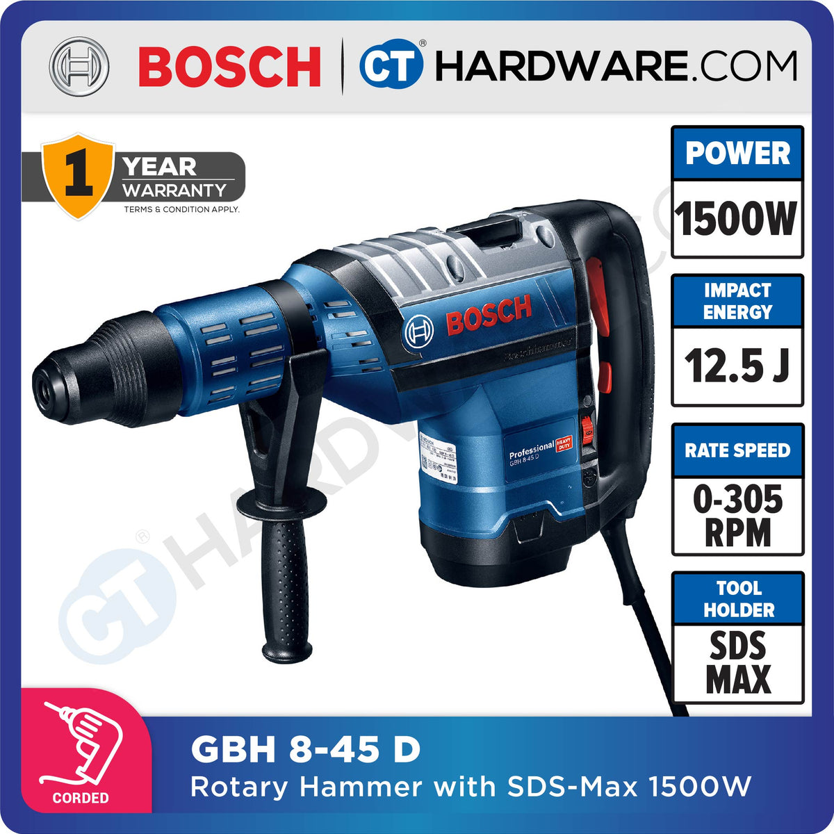 Bosch GBH 8-45 D Professional Rotary Hammer with SDS Max 1500W [061126 ...