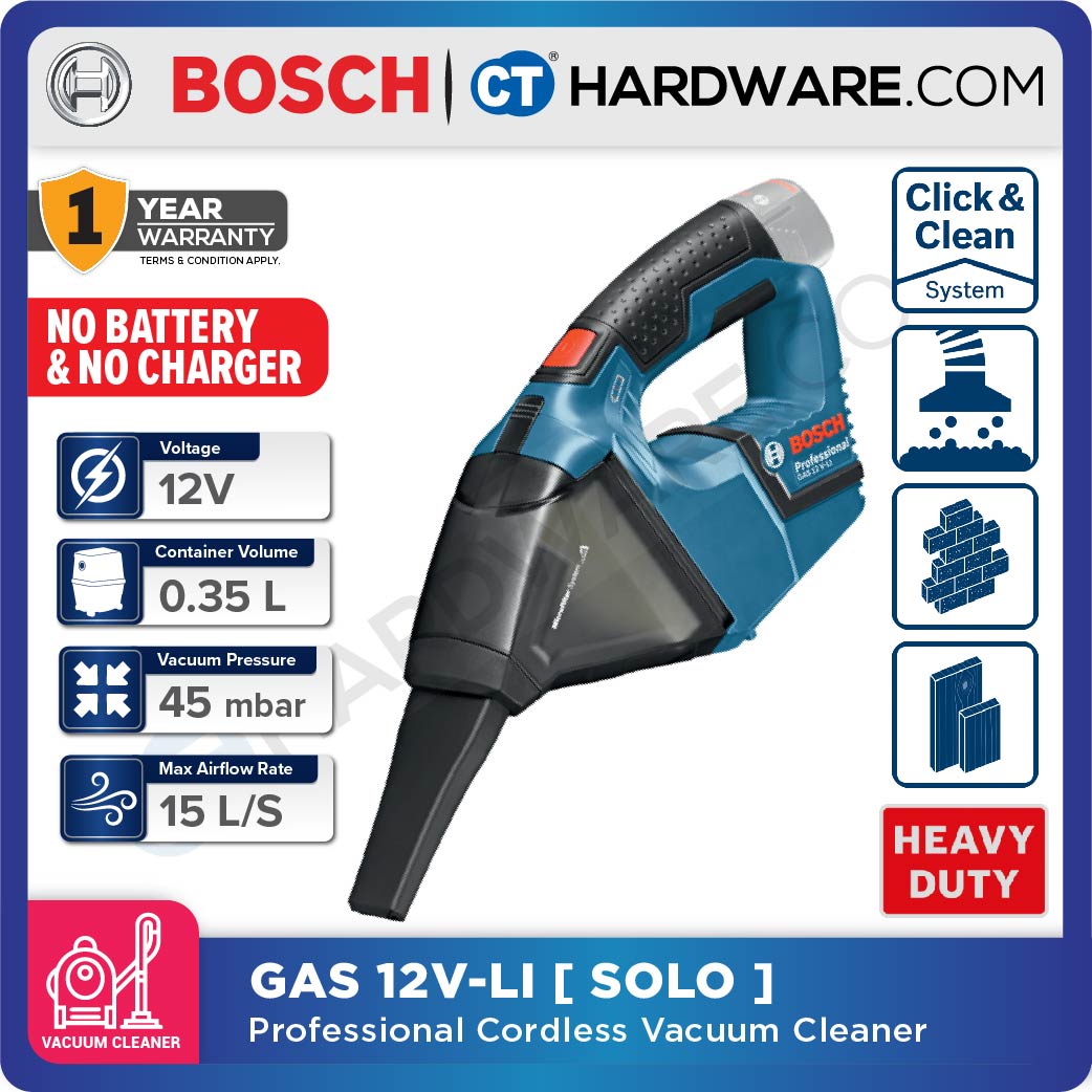 Bosch GAS 12 V-LI Professional Cordless Vacuum Cleaner 12V | SOLO | 1 ...