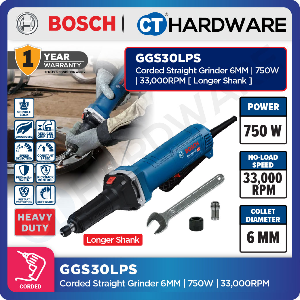 Bosch GGS30LPS Corded Straight Grinder 6MM | 750W | 33,000RPM [ LONGER ...