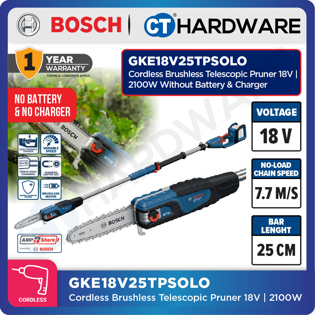 Bosch GKE18V25TPSOLO Cordless Brushless Telescopic Pruner 18V | 2100W ...