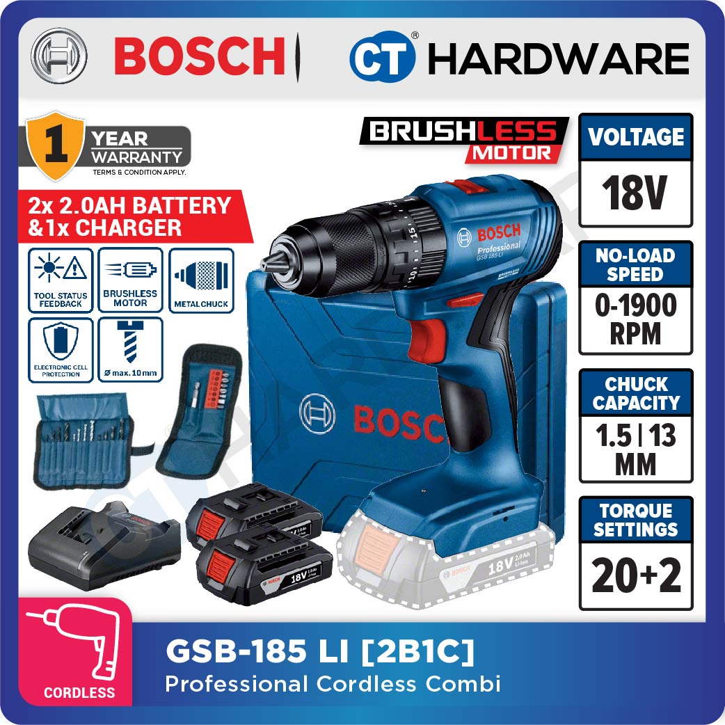 Bosch GSB 185-LI Professional Cordless Brushless Impact Drill 18V | Fu ...