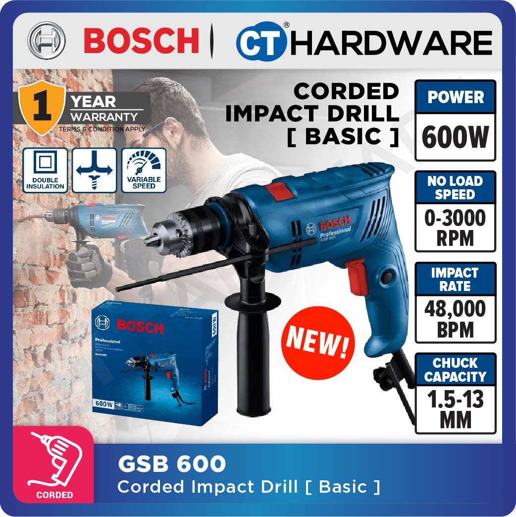 Bosch GSB 600 Professional Impact Drill 600W 13mm [06011A03L0 | GSB600 ...