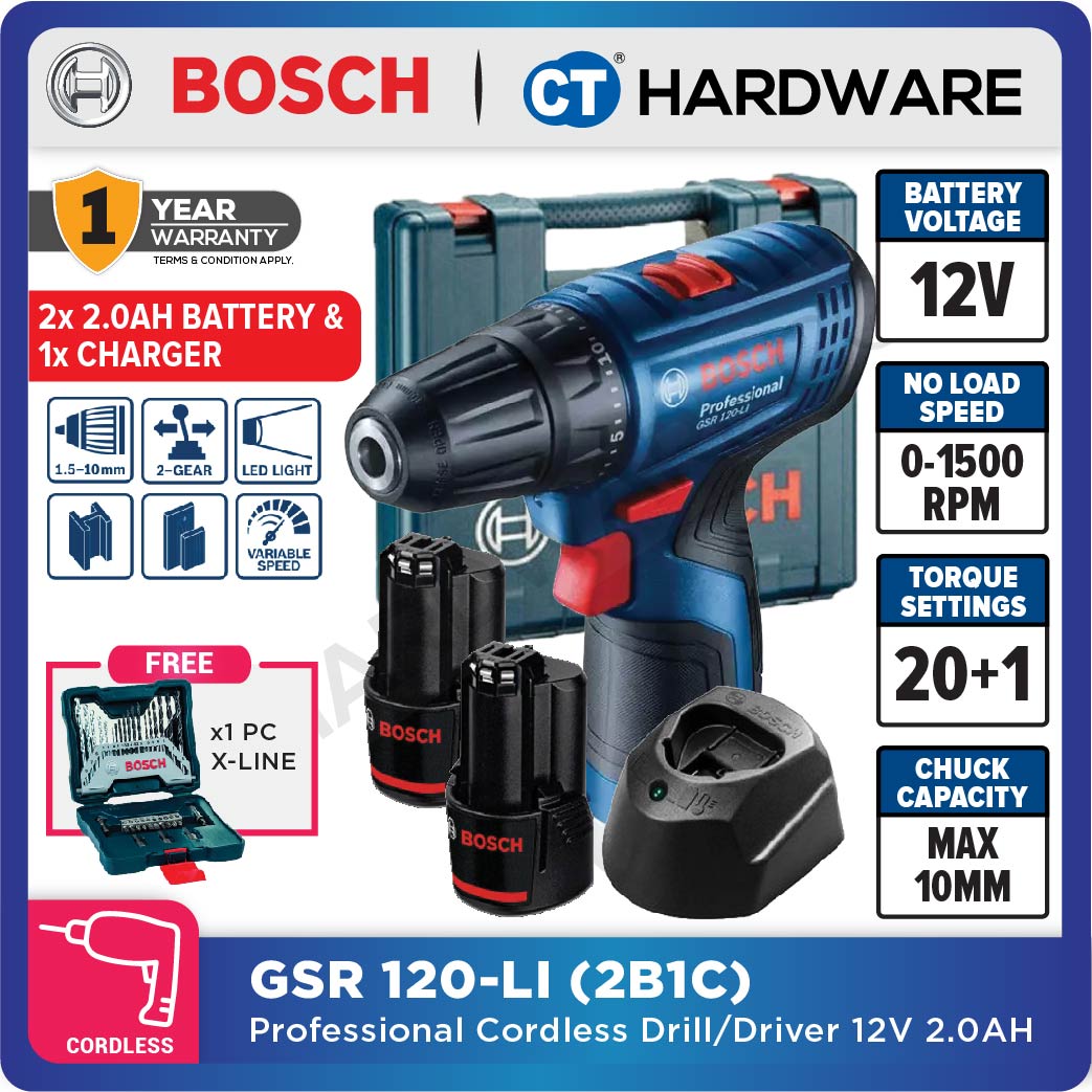 Bosch GSR 120-LI Professional Cordless Drill/Driver 12V | Full Set | S ...