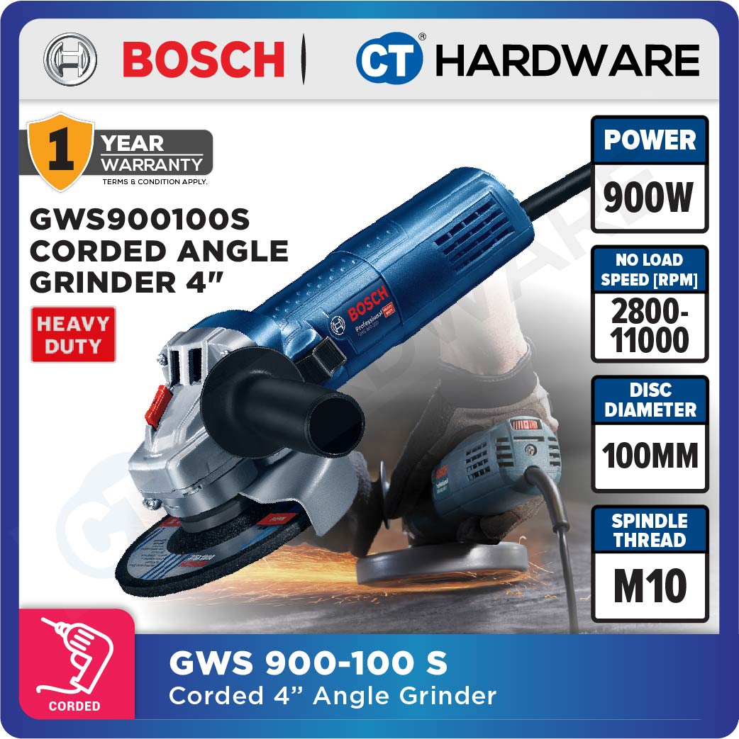 Bosch GWS 900-100 S Professional Angle Grinder 900W 4" 100mm [06013961 ...