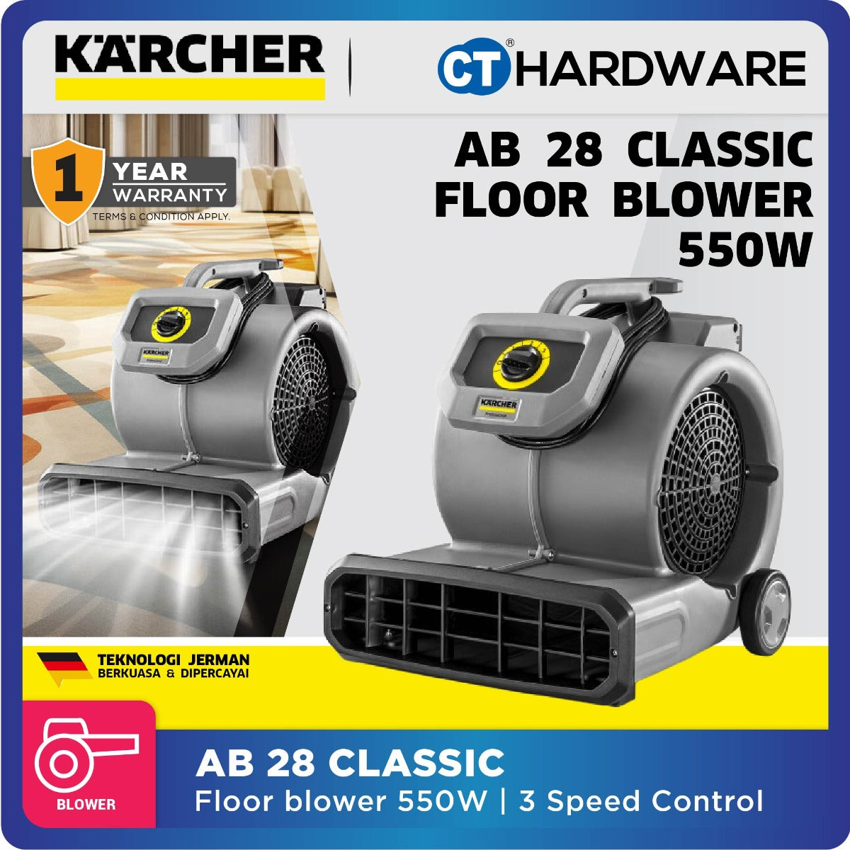 Karcher AB 28 CLASSIC Professional Floor Air Blower 550W with 3-Speed ...