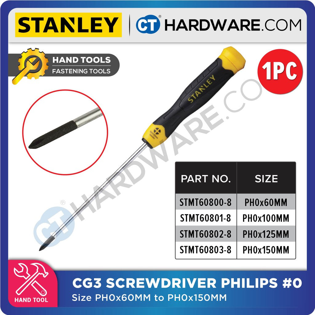 STANLEY STMT608 CUSHION GRIP SCREWDRIVER PHILIPS #0 SIZE PH0 x 60MM TO ...