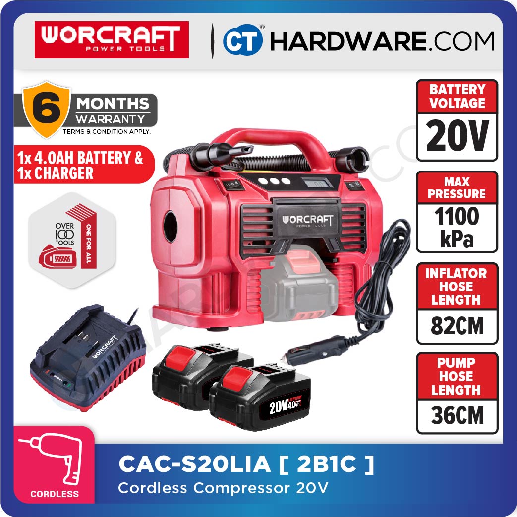 WORCRAFT CAC-S20LiA CORDLESS MULTI AIR PUMP 20V | 11 BAR | 160PSI | 11 ...