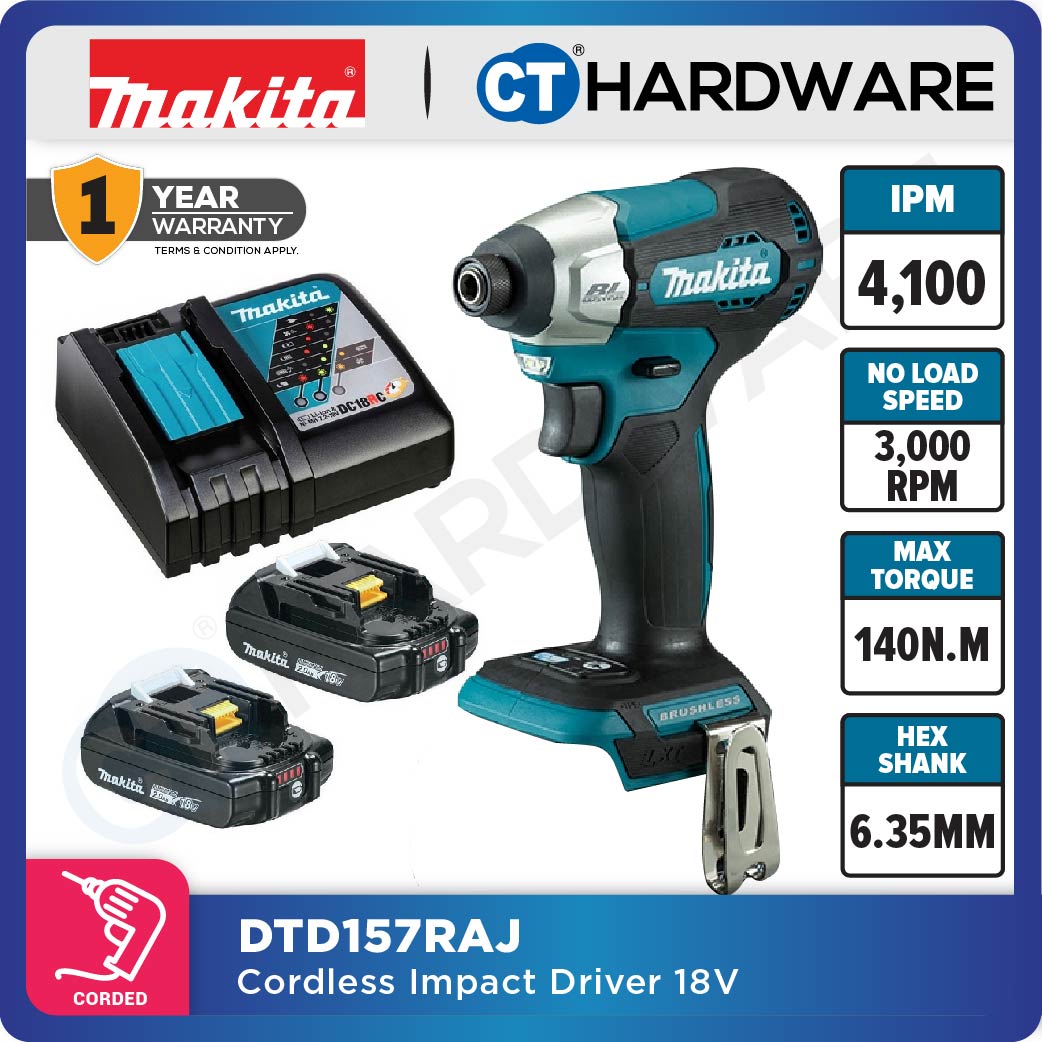 MAKITA DTD157RAJ CORDLESS IMPACT DRIVER 18V | 2.0AH | 3000RPM – CT ...