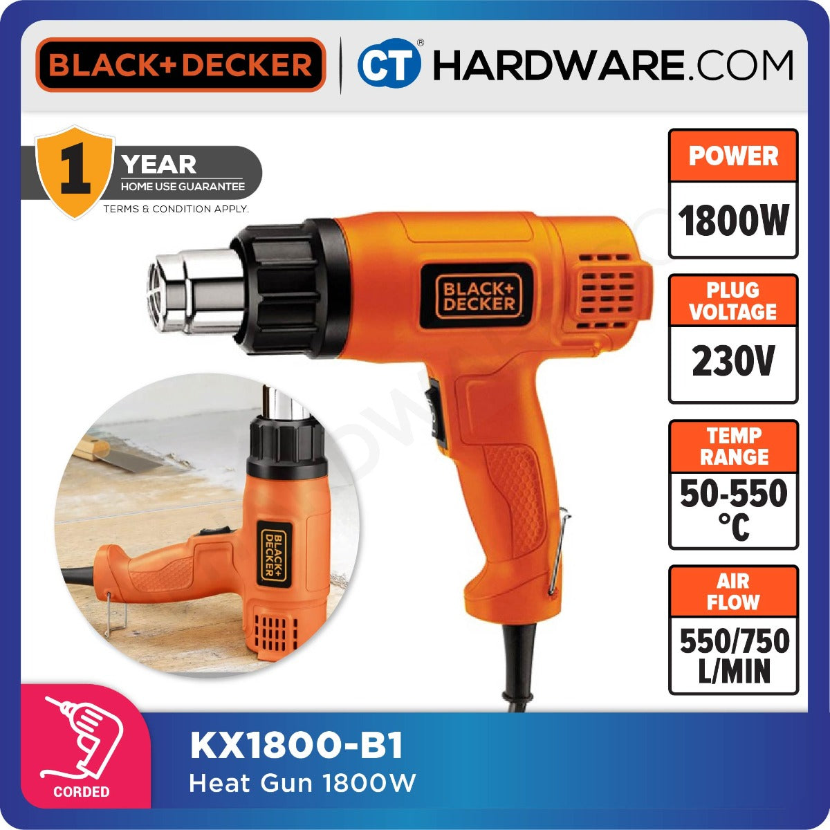 BLACK & DECKER KX1800-B1 1800W CORDED HEAT GUN ( KX1800 ) – CT Hardware ...
