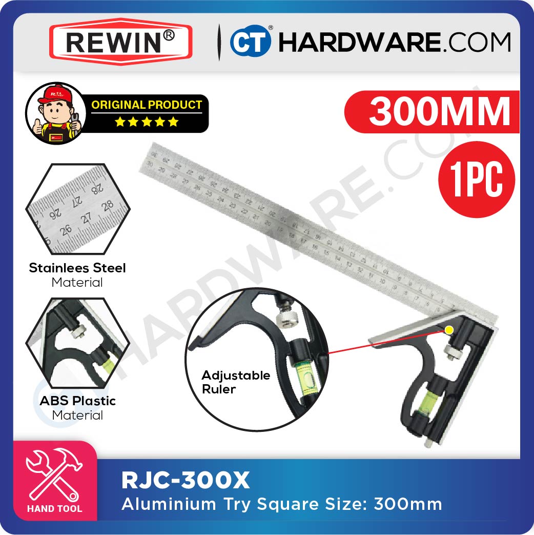 REWIN RJC-300X ALUMINIUM TRY SQUARE 300MM ( STAINLESS STEEL ) WITH SPI ...