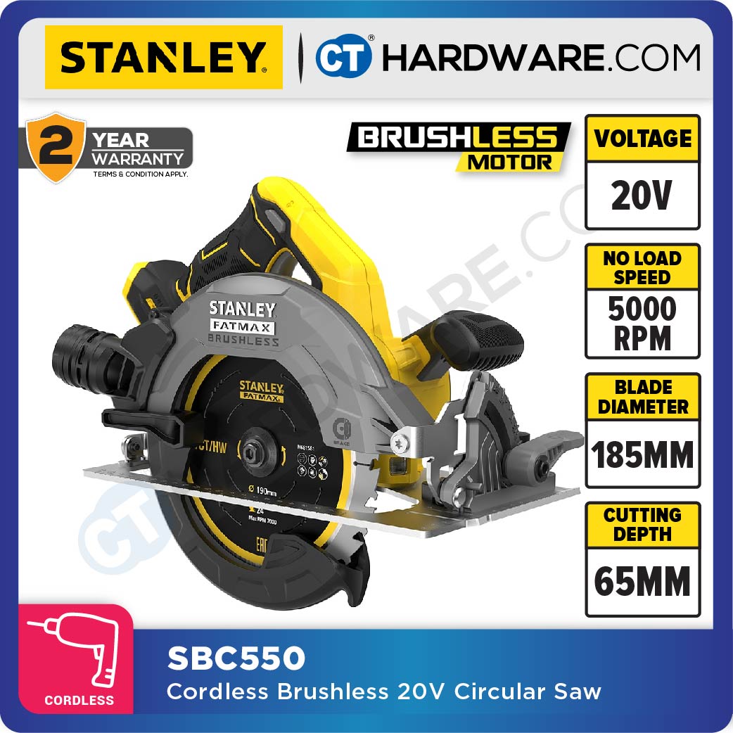 STANLEY SBC550 CORDLESS BRUSHLESS CIRCULAR SAW 20V 185MM ( SBC550-B1 ...