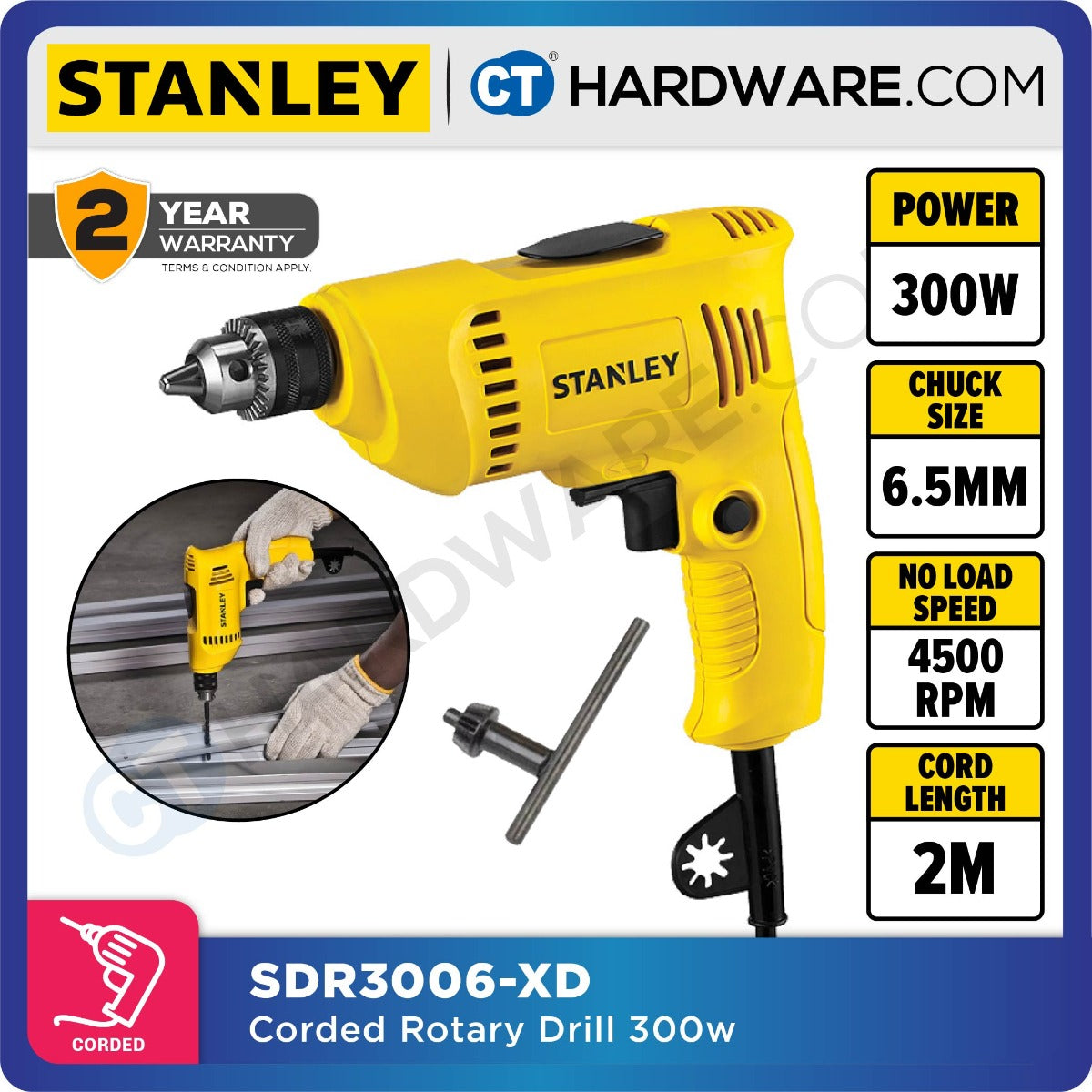 STANLEY SDR3006 CORDED ROTARY DRILL 300W | 6.5MM | 4500RPM – CT ...