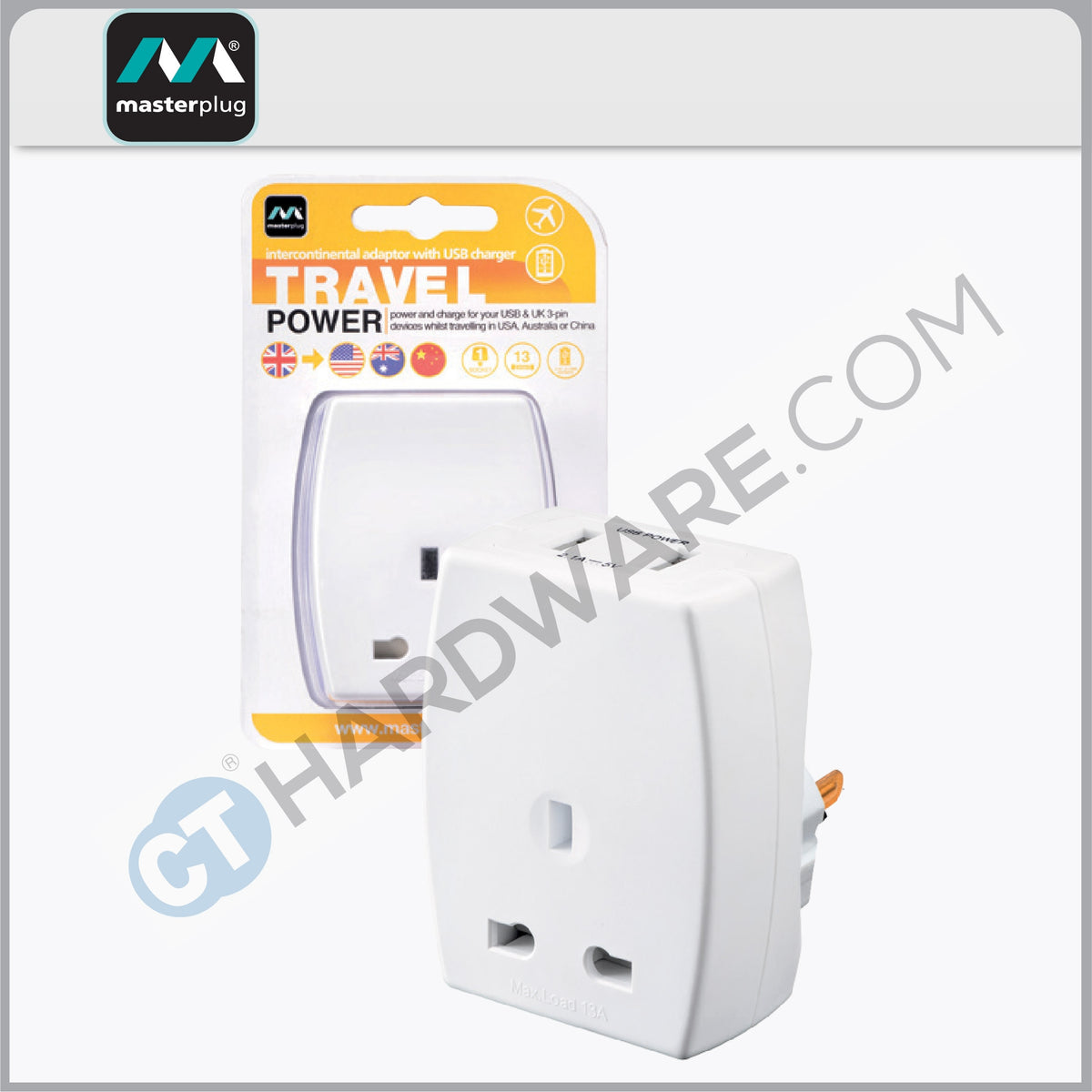 Masterplug Travel Adaptor With USB Charger(USA,CHINA,AUSTRALIA)13Amp ...